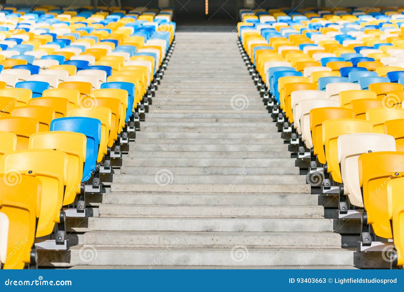 Yellow and Blue Stadium Seats and Stadium Stairs Stock Image - Image of ...
