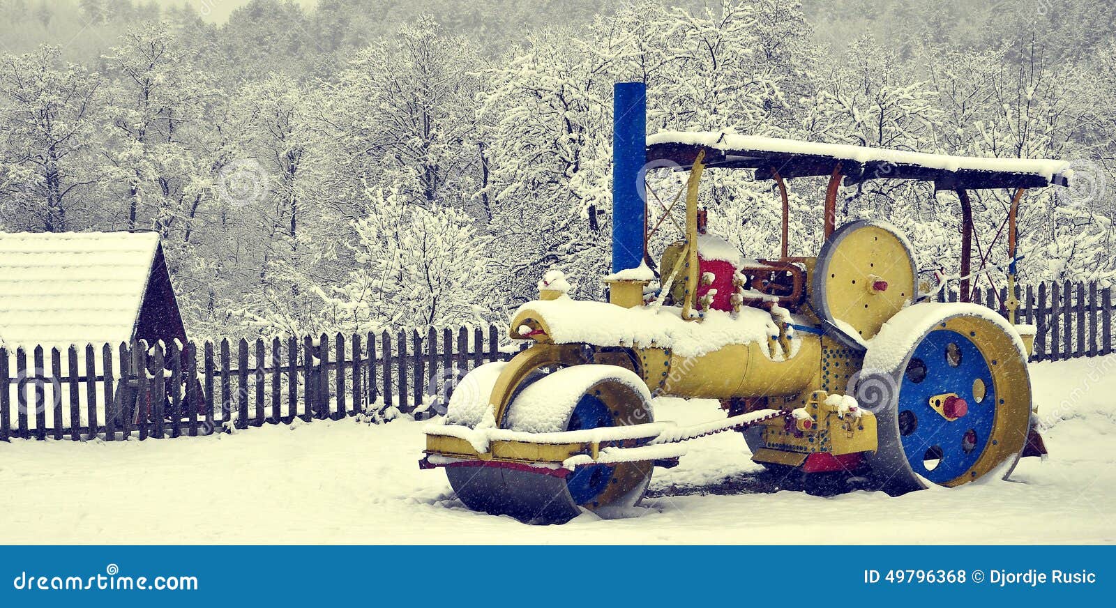 Yellow and Blue Steamroller Stock Photo - Image of lifebouy, guard ...
