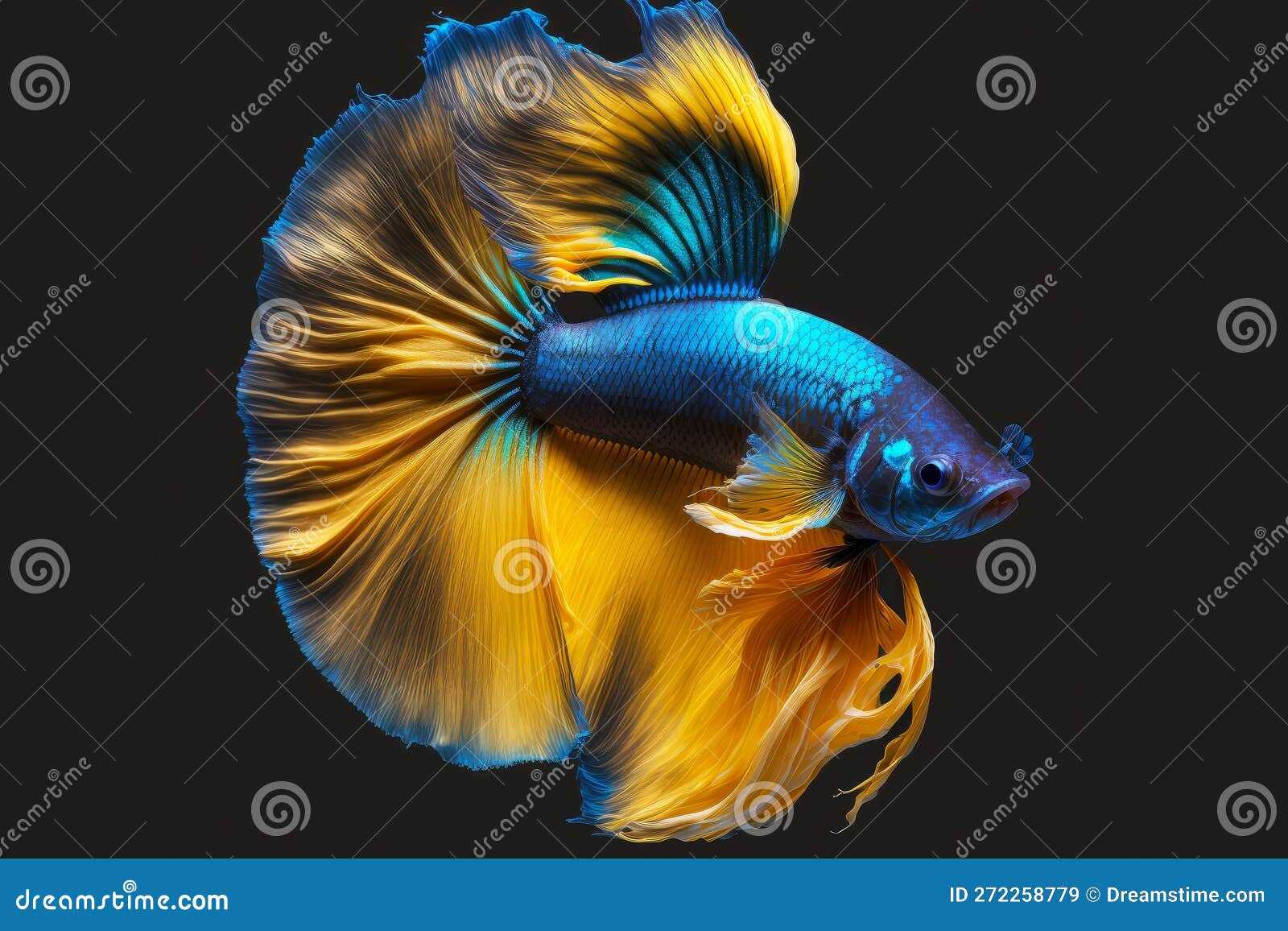 Yellow Blue Tropical Betta Fish on Black Background Stock Illustration ...