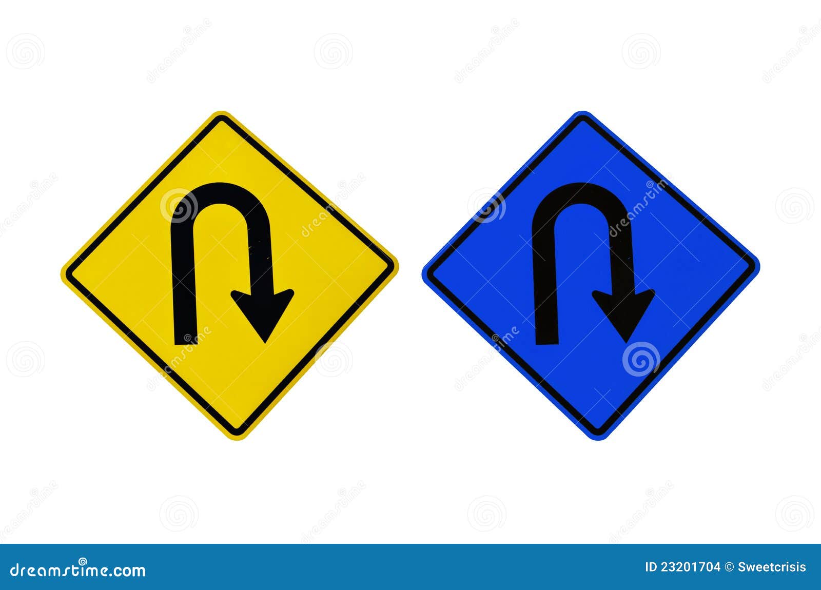 Yellow and Blue U-Turn Symbol Isolated Stock Photo - Image of hint ...