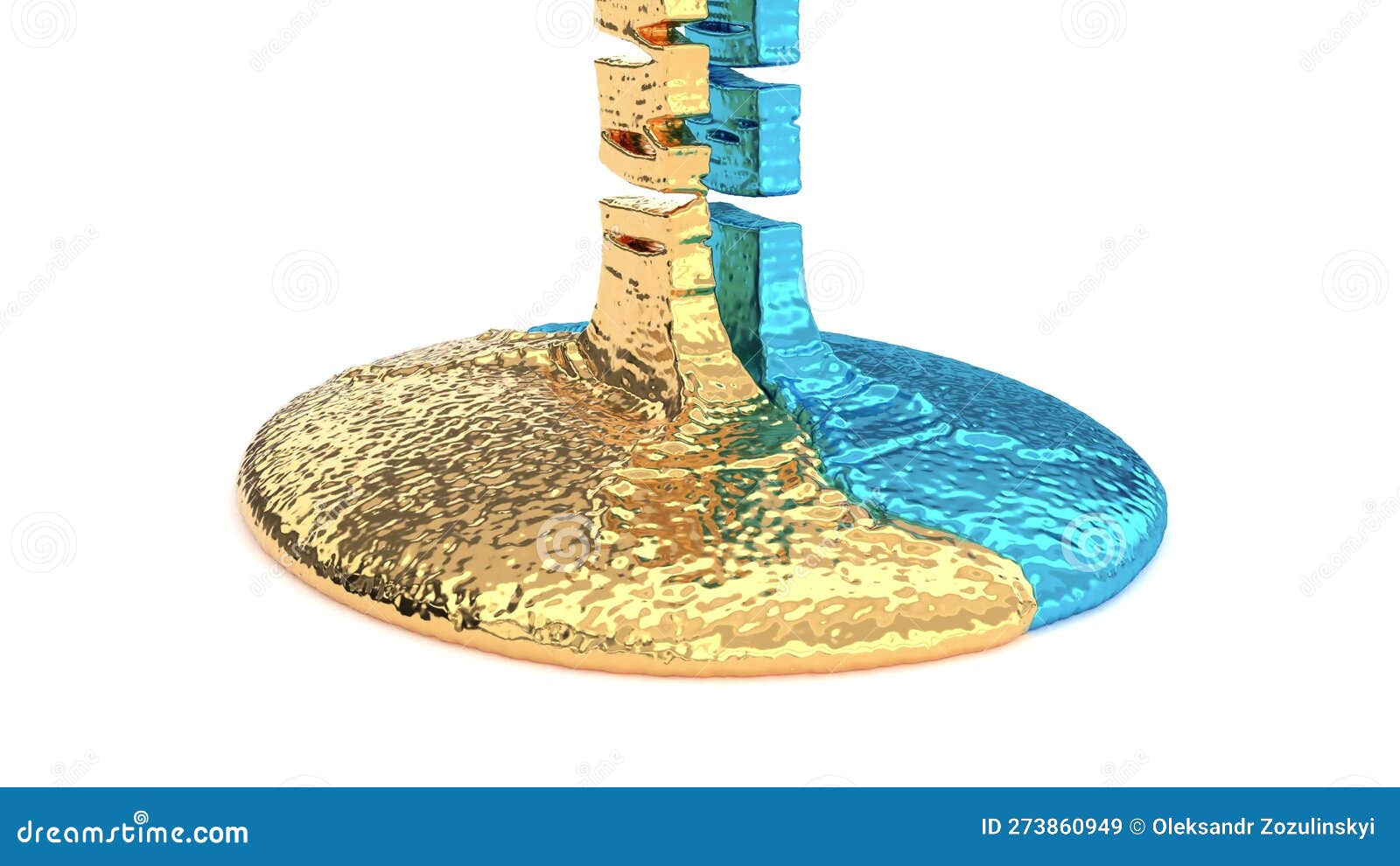 Yellow and Blue Viscosity Metal Flowing Down on a White Surface 3d ...