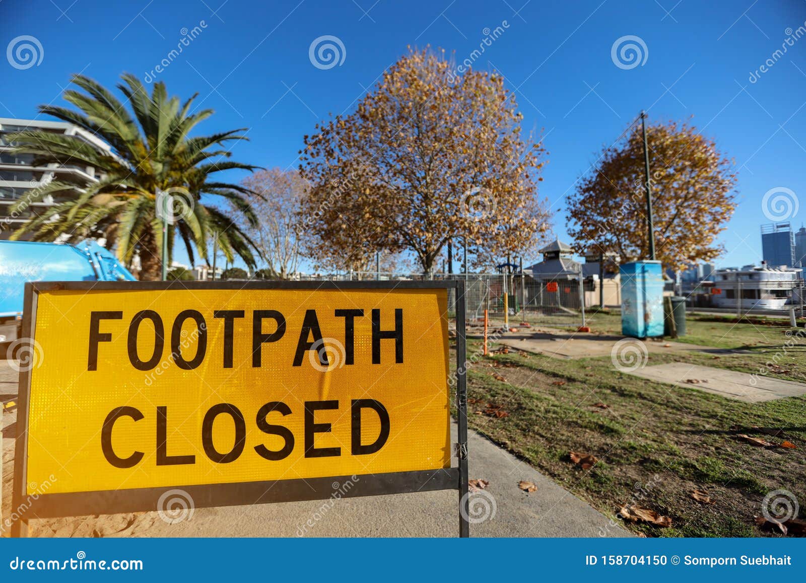 Footpath Closed Safety Warning Sign Applying on Public Busy Residential ... Footpath Closed Safety Warning Sign Applying on Public Busy Residential ...