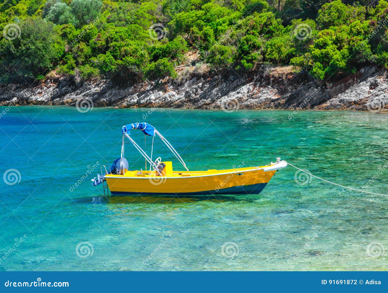Yellow boat stock photo. Image of ocean, beautiful, cliff - 91691872