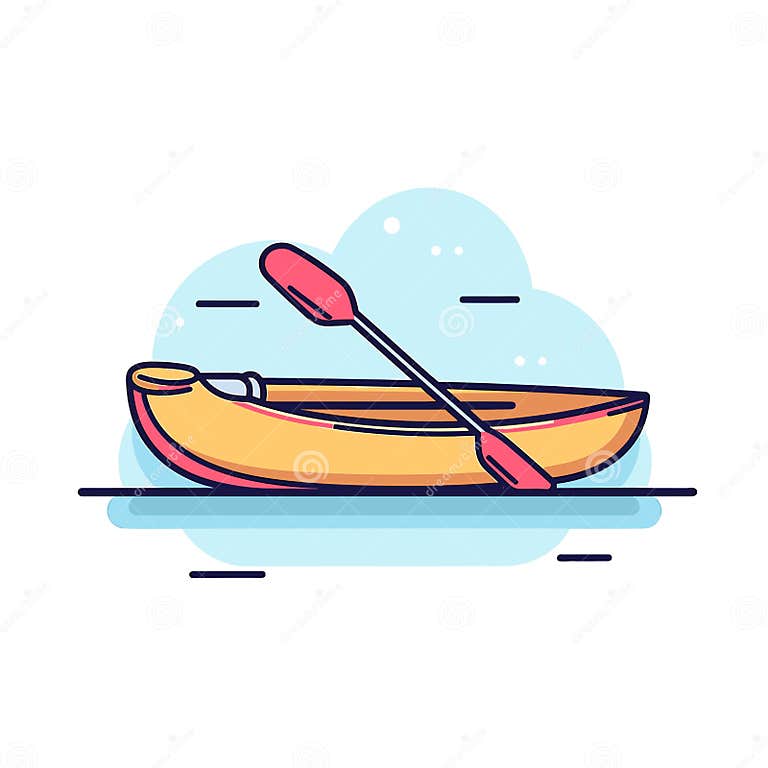 Vector of a Yellow Boat with a Red Oar Floating on Water Stock Vector ...