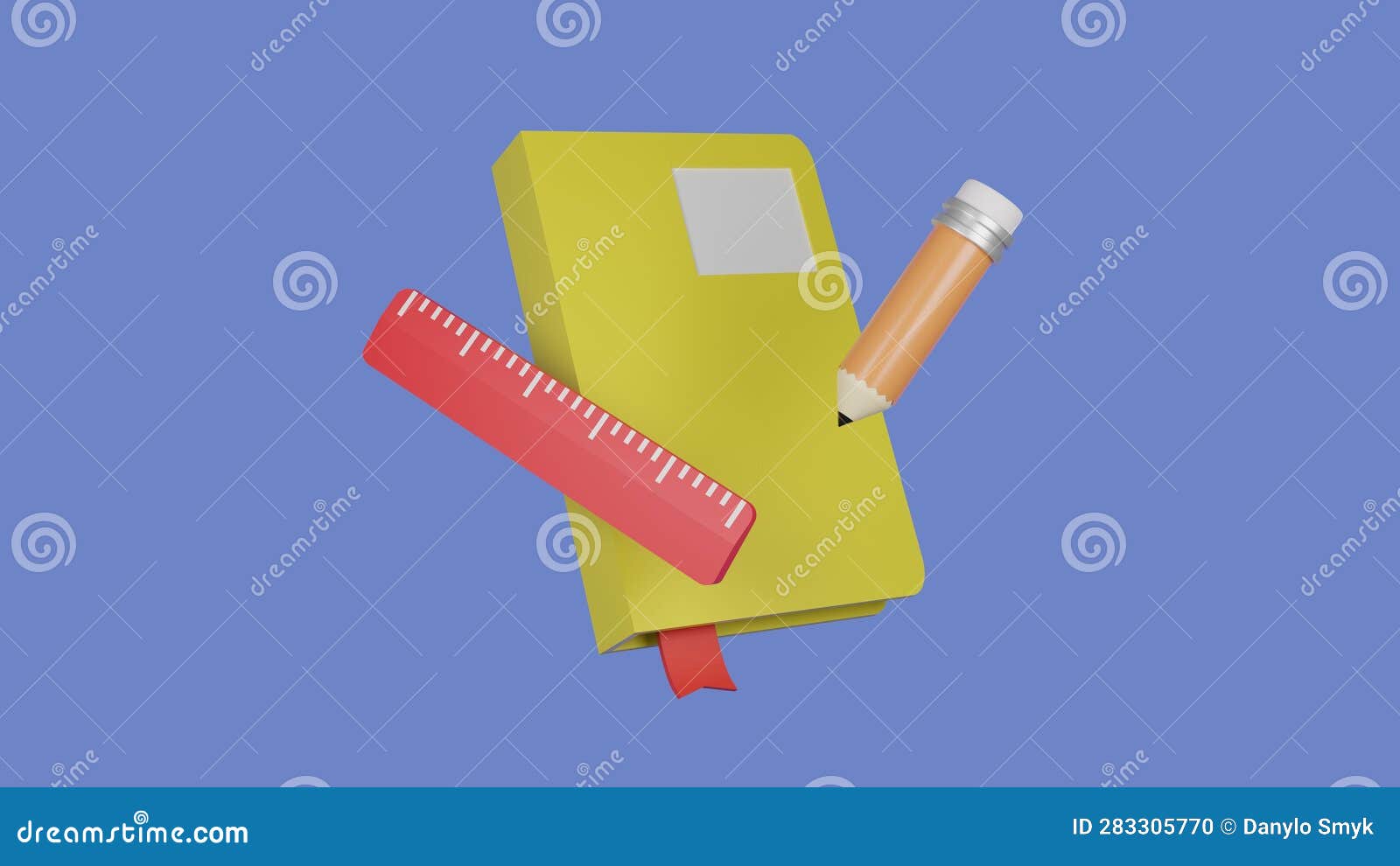 Yellow Book with Ruler and Pencil on Blue Background. Stock ...