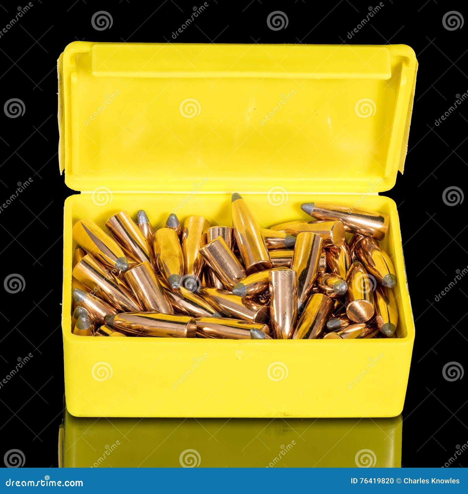 Yellow Box of Copper Bullets Ready for Loading Stock Photo - Image of ...