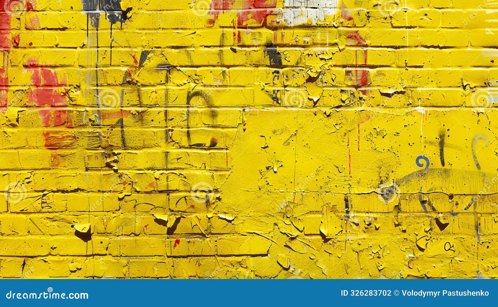 A Yellow Brick Wall with Graffiti on it Stock Photo - Image of graffiti ...