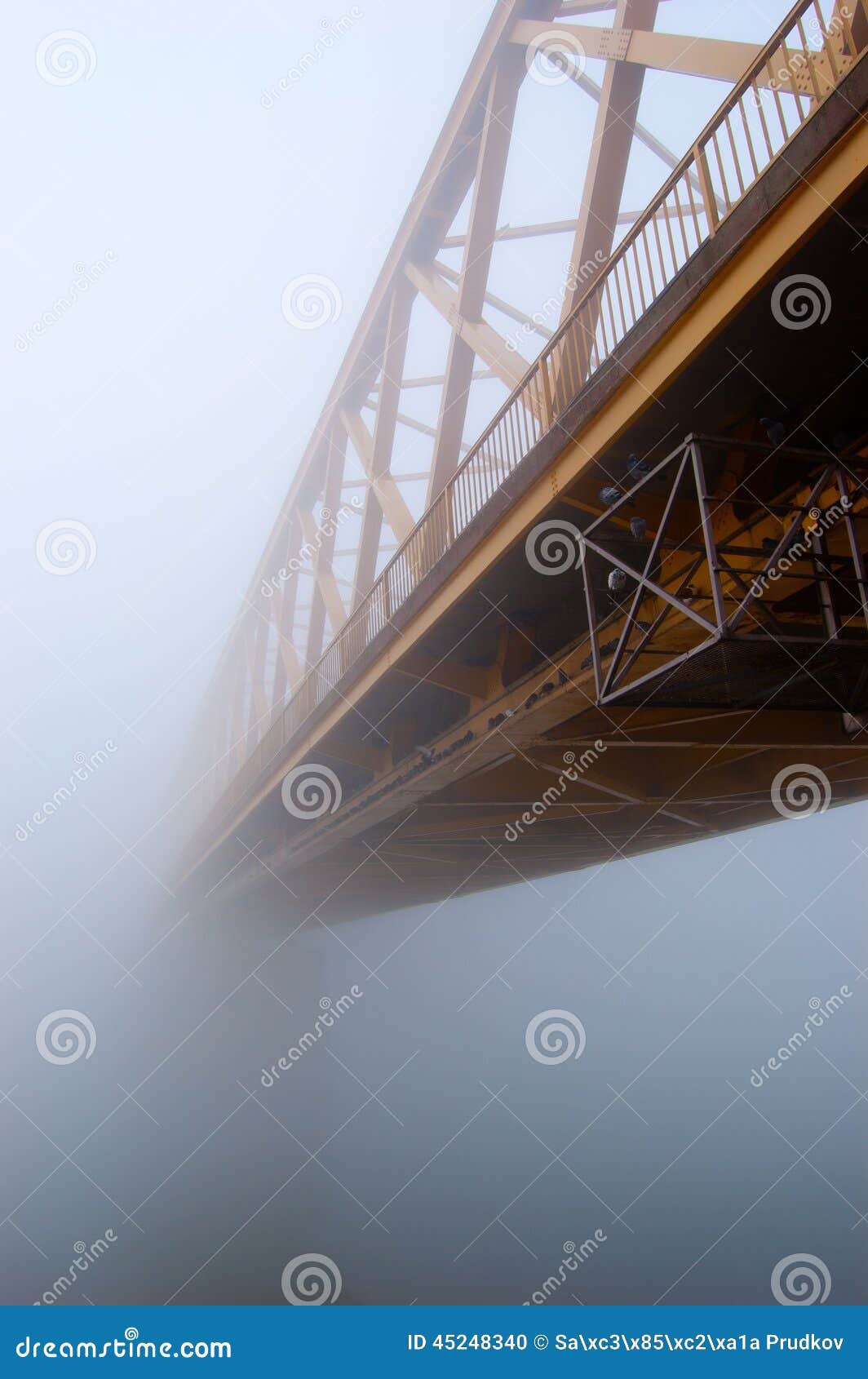 Yellow Bridge Disappears in the Thick Autumn Fog Stock Photo - Image of ...