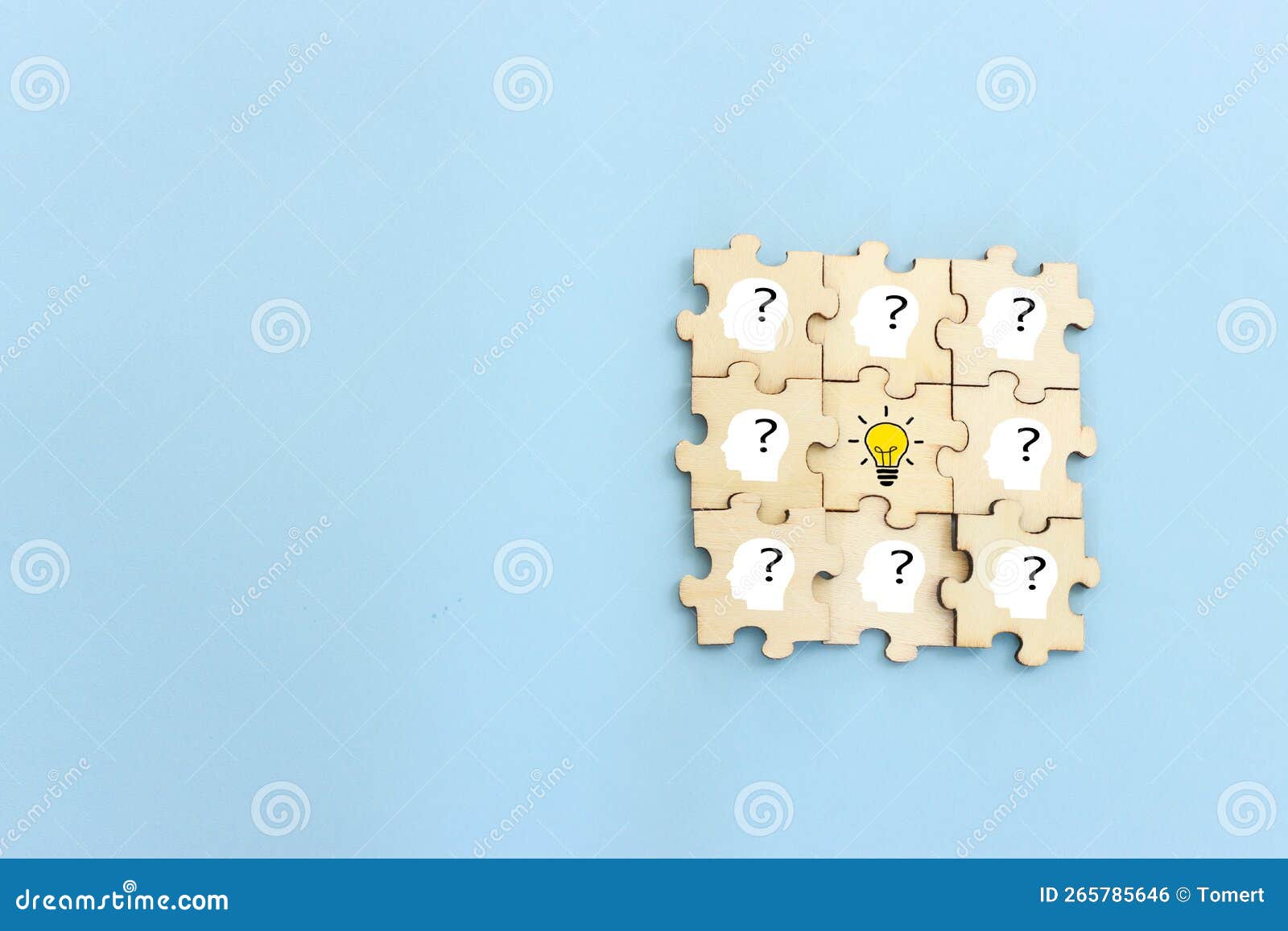 Yellow Bright Light Bulb and Question Mark Over Blue Background Stock ...