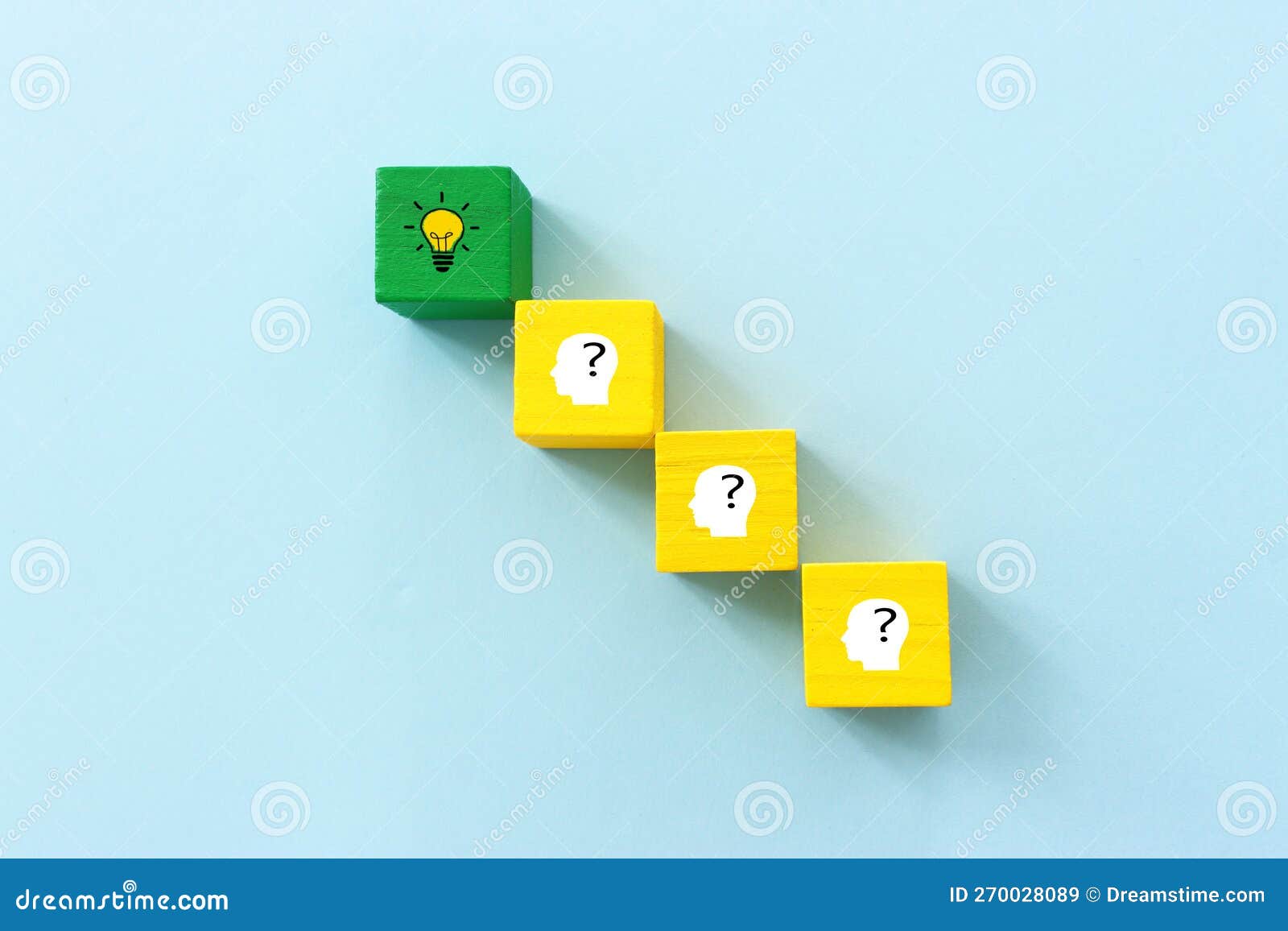 Yellow Bright Light Bulb and Question Mark Over Blue Background Stock ...