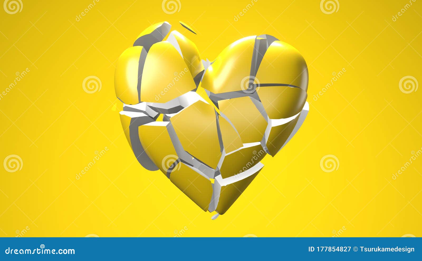 Yellow Broken Heart Objects in Yellow Background. Heart Shape Object ...