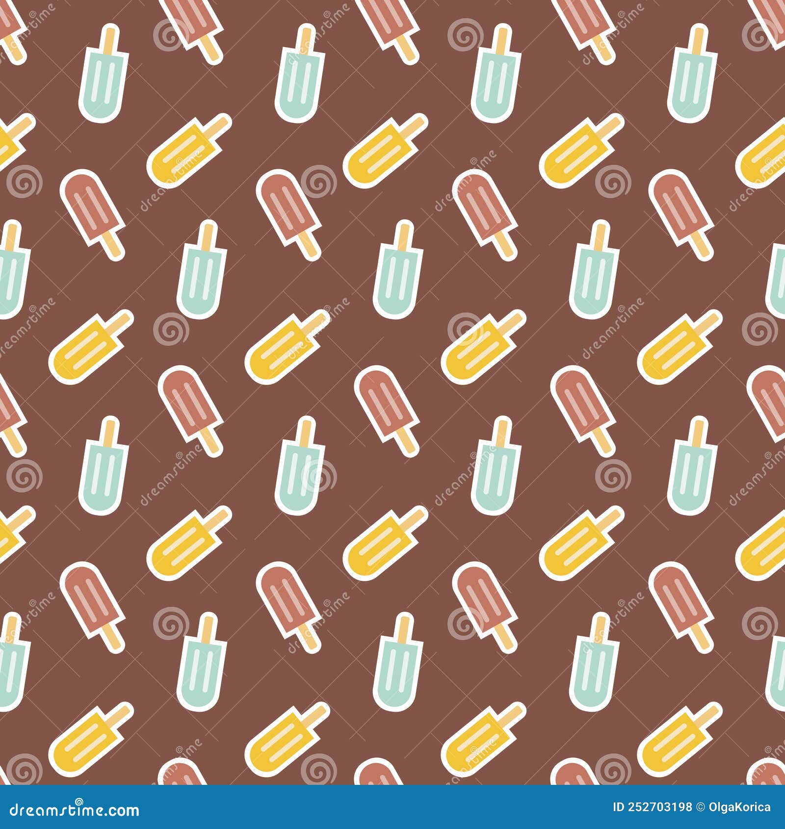 Yellow Brown Ice Cream on a Stick Seamless Pattern for Textile ...