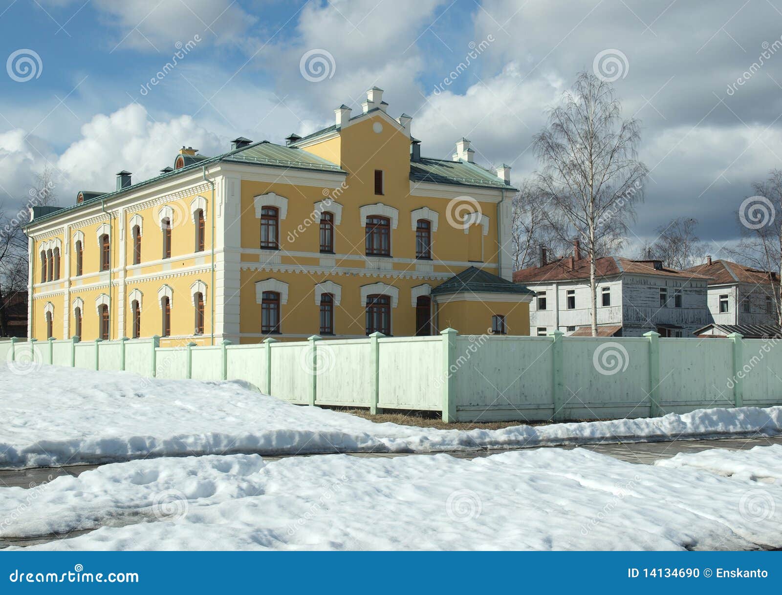 Yellow building stock photo. Image of lake, snow, dark - 14134690