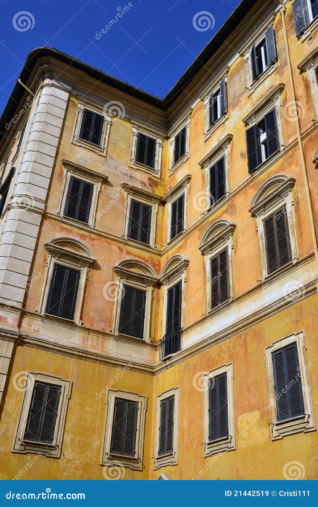 Yellow building stock image. Image of opened, balcony - 21442519