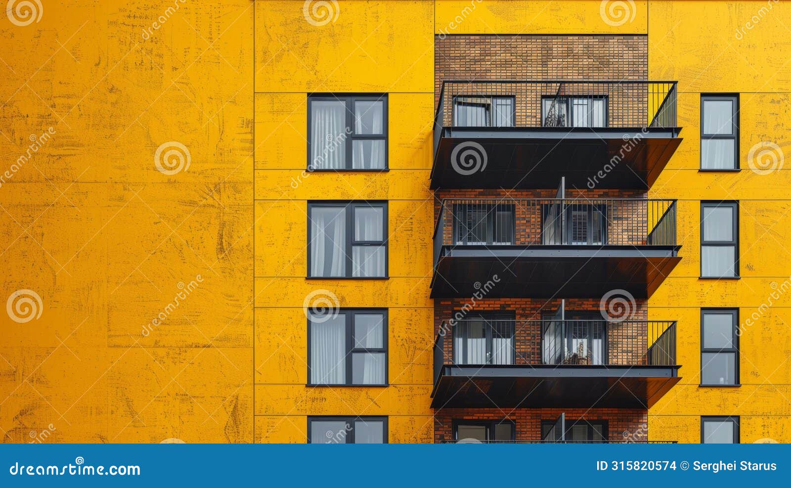 A Yellow Building with Balconies and Windows on the Side, AI Stock ...