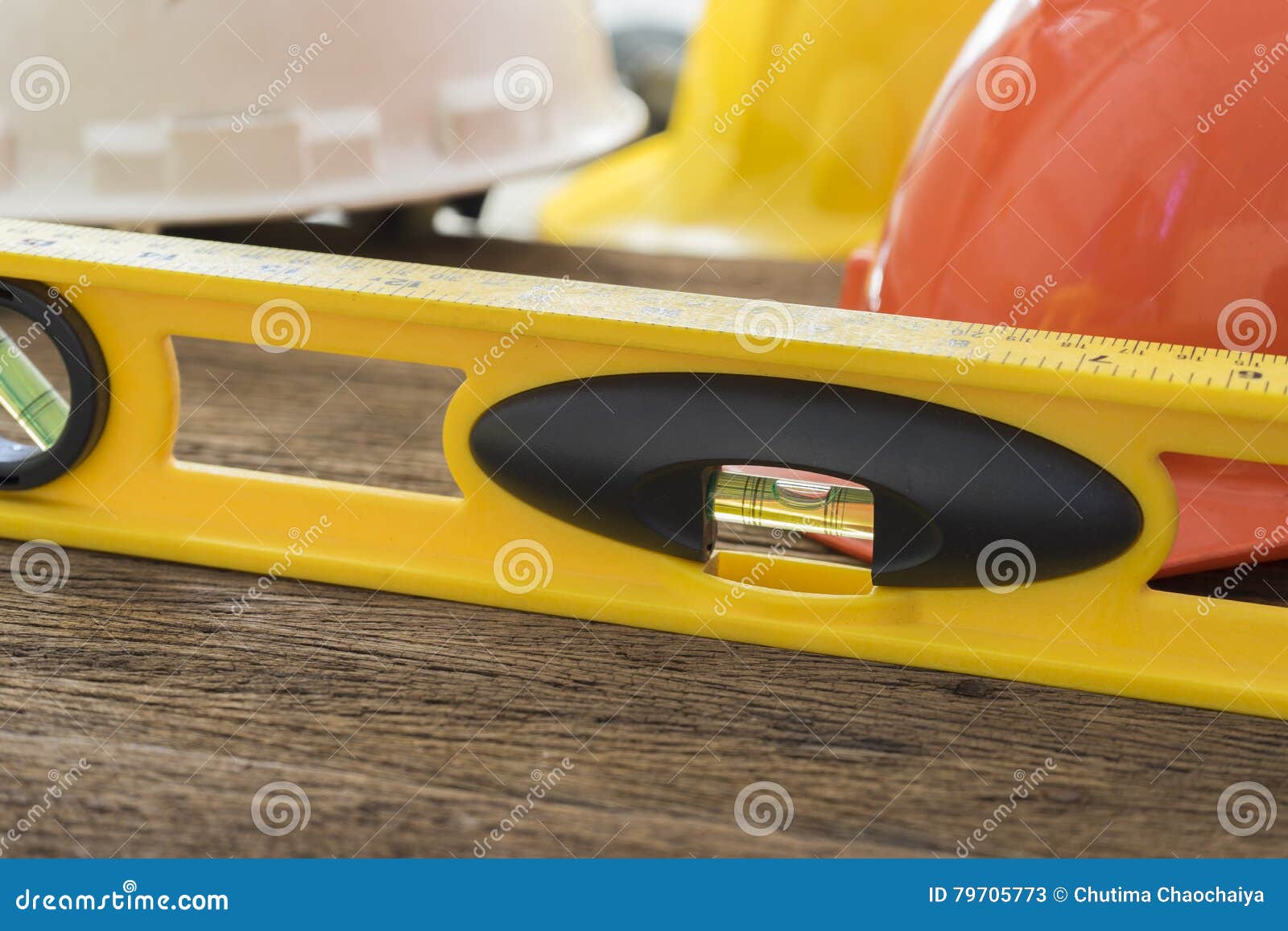 Yellow Building Level on the Wood Table Stock Image - Image of building ...