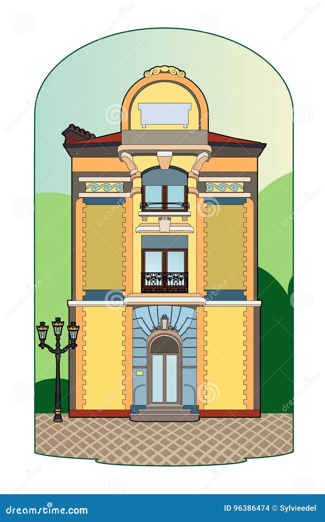 Yellow building stock vector. Illustration of building - 96386474