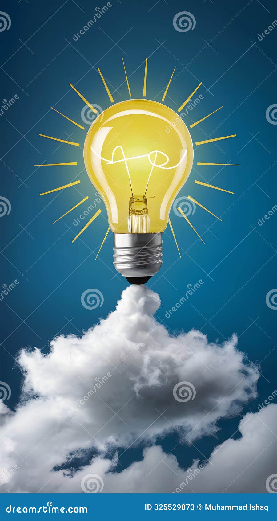Yellow Bulb Ascending From Cloud Structure Innovation And Ideas Royalty ...
