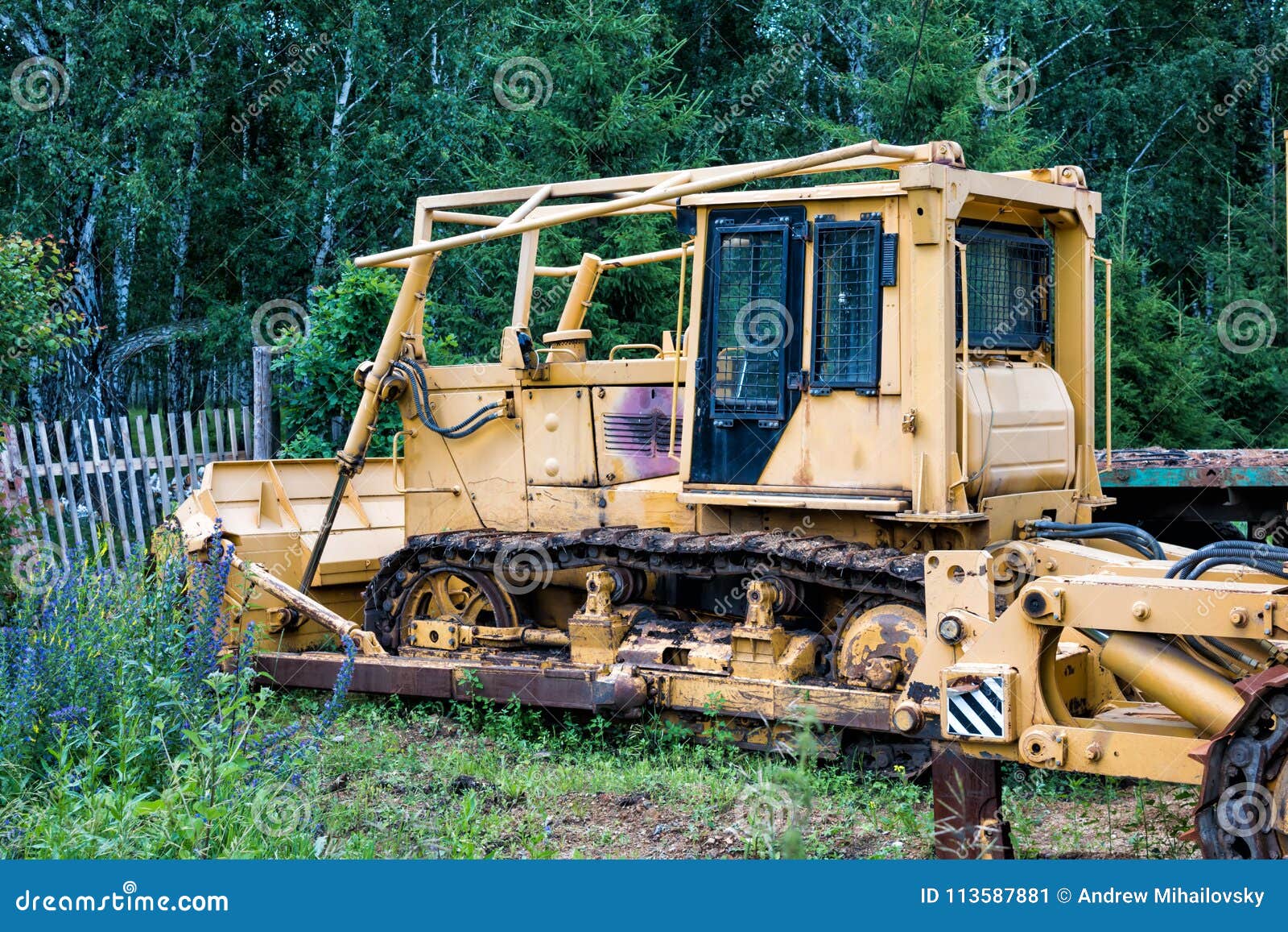 Yellow Bulldozer in the Forest Stock Image - Image of crawler ...