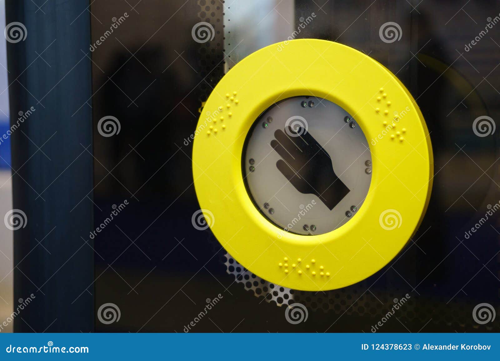 Yellow Bus Button with Hand Stock Image - Image of request, color ...
