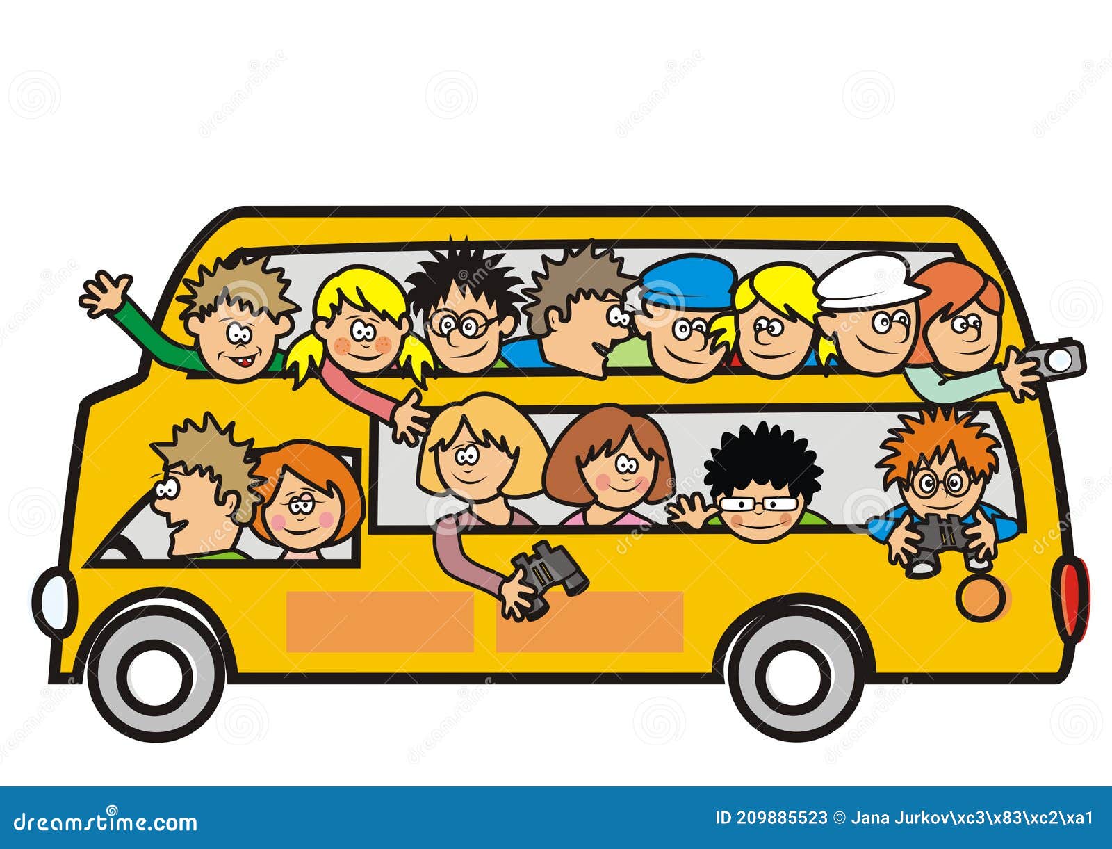 Yellow Bus with People, Funny Vector Illustration Stock Vector ...