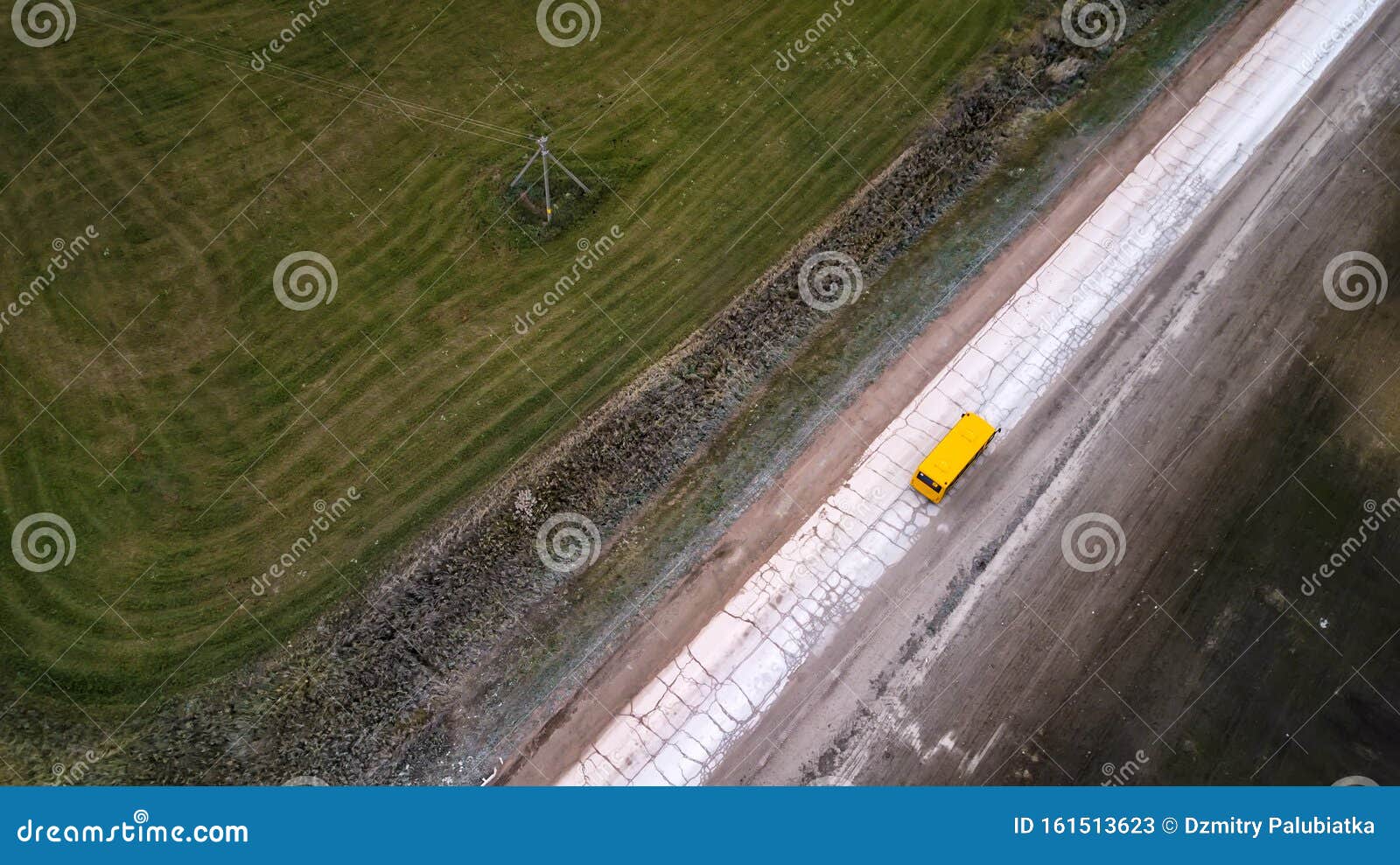 Yellow Bus Rides on the Road Top View Stock Image - Image of drive ...