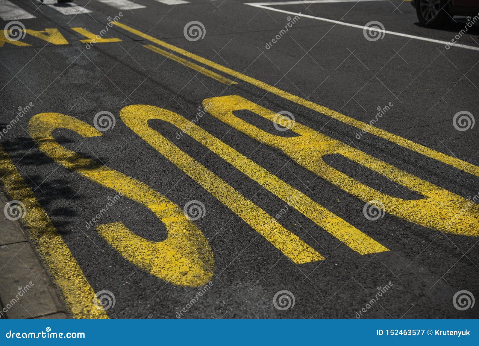 Yellow Bus Sign on the Road Stock Image - Image of text, transport ...