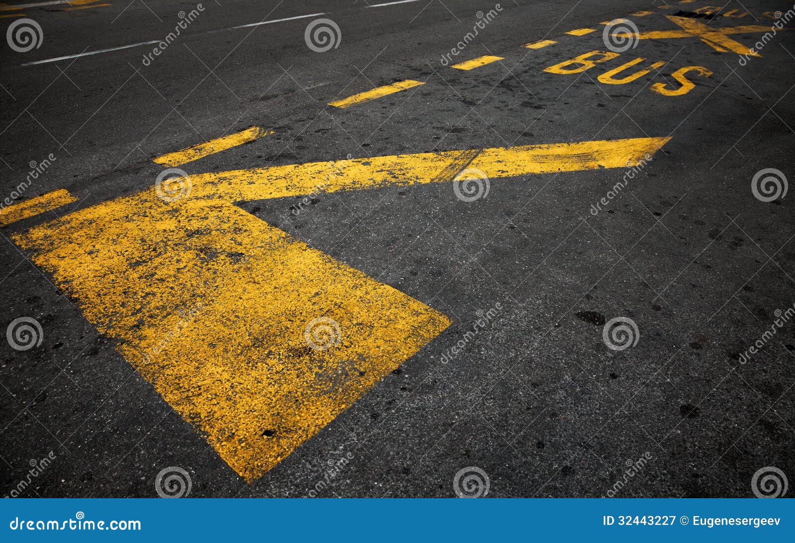 Yellow Bus Stop Marking on Asphalt Stock Image - Image of road, control ...
