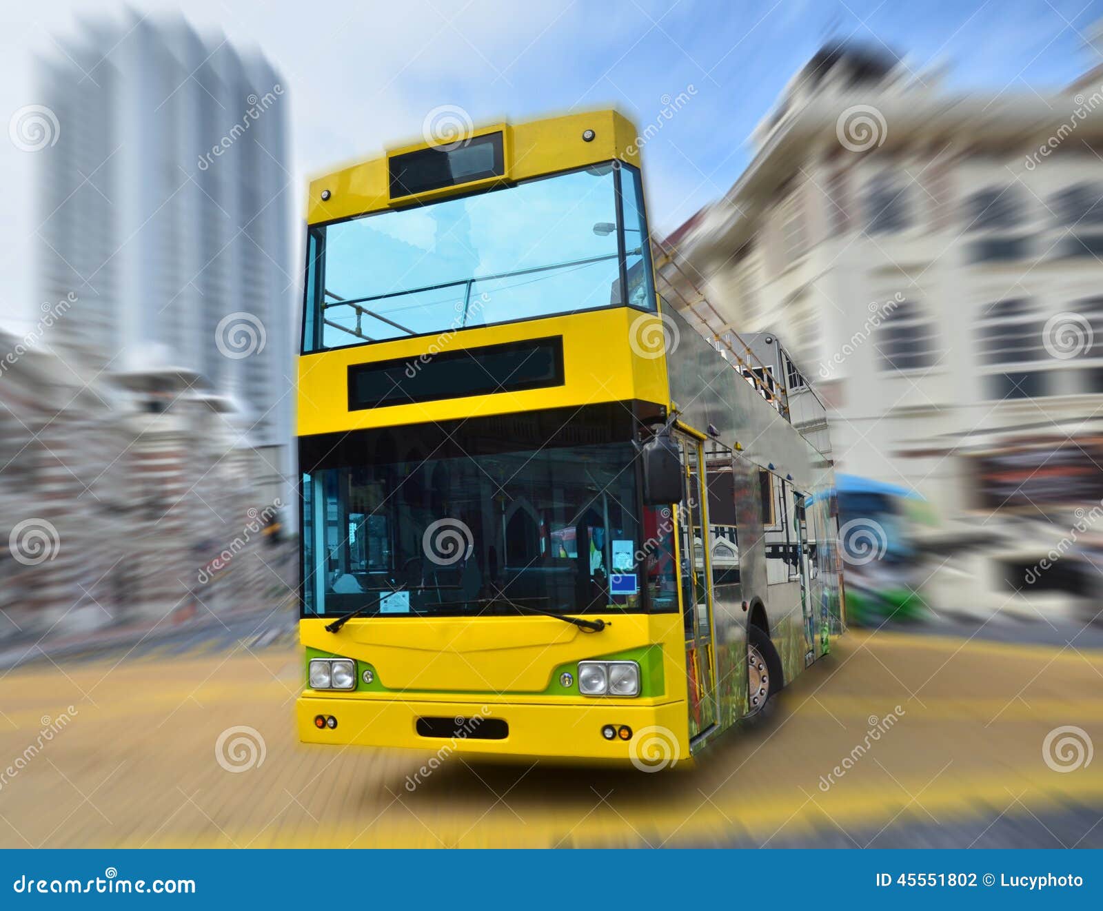 A Yellow Bus on the Street Corner Stock Photo - Image of turns, fast ...