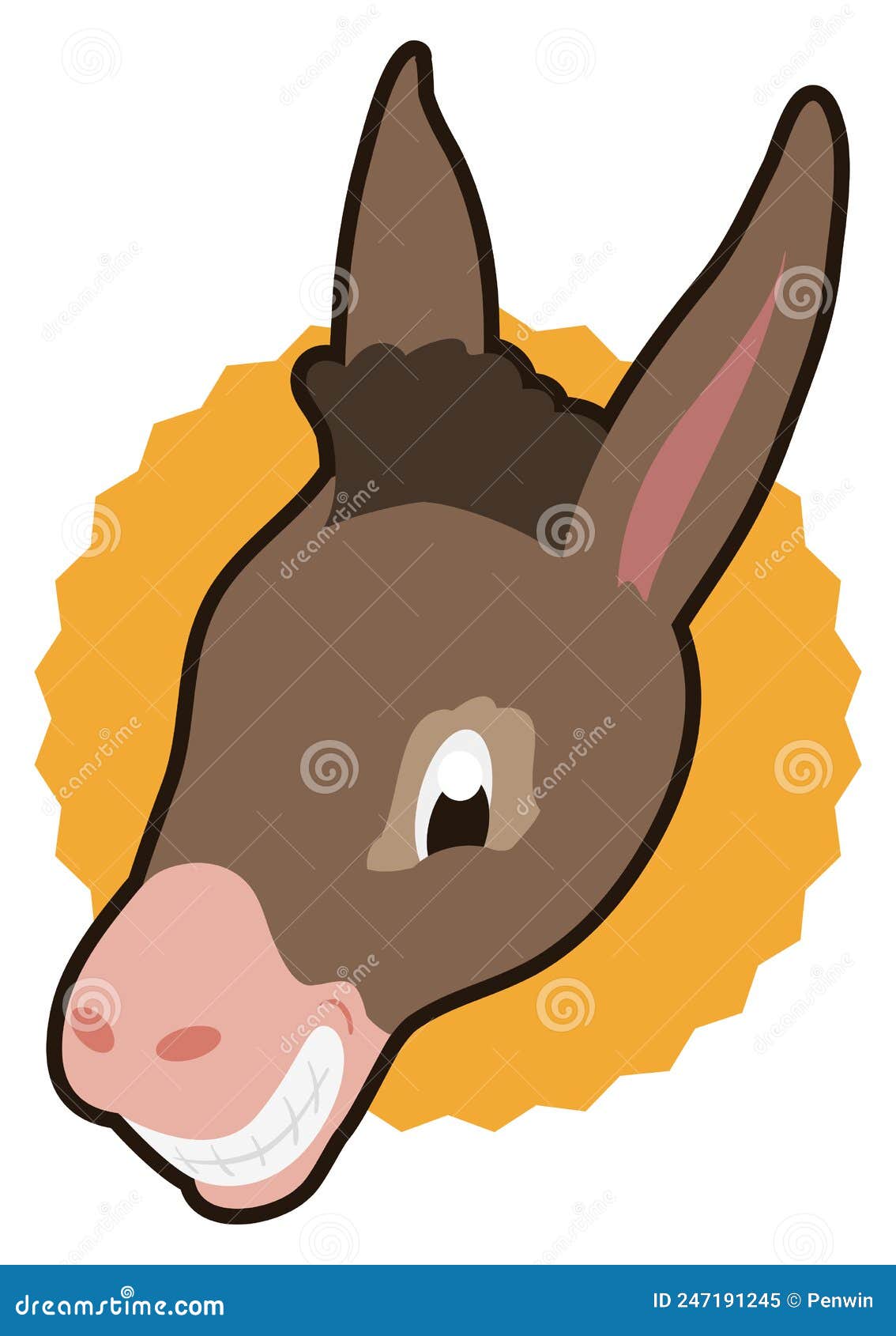 Funny Donkey Face with Big Smile Inside Button, Vector Illustration ...