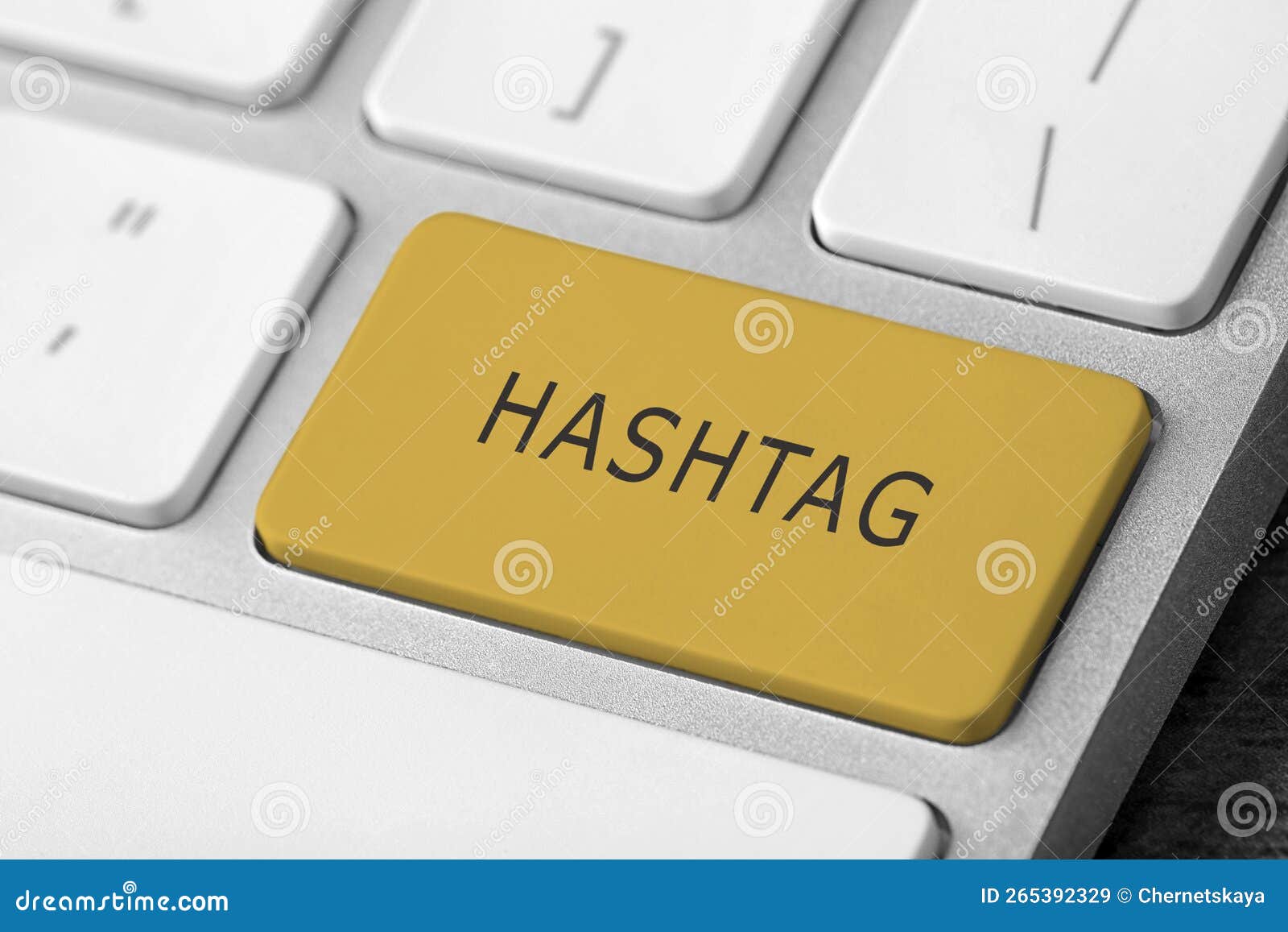 Yellow Button with Word HASHTAG on Computer Keyboard, Closeup Stock ...