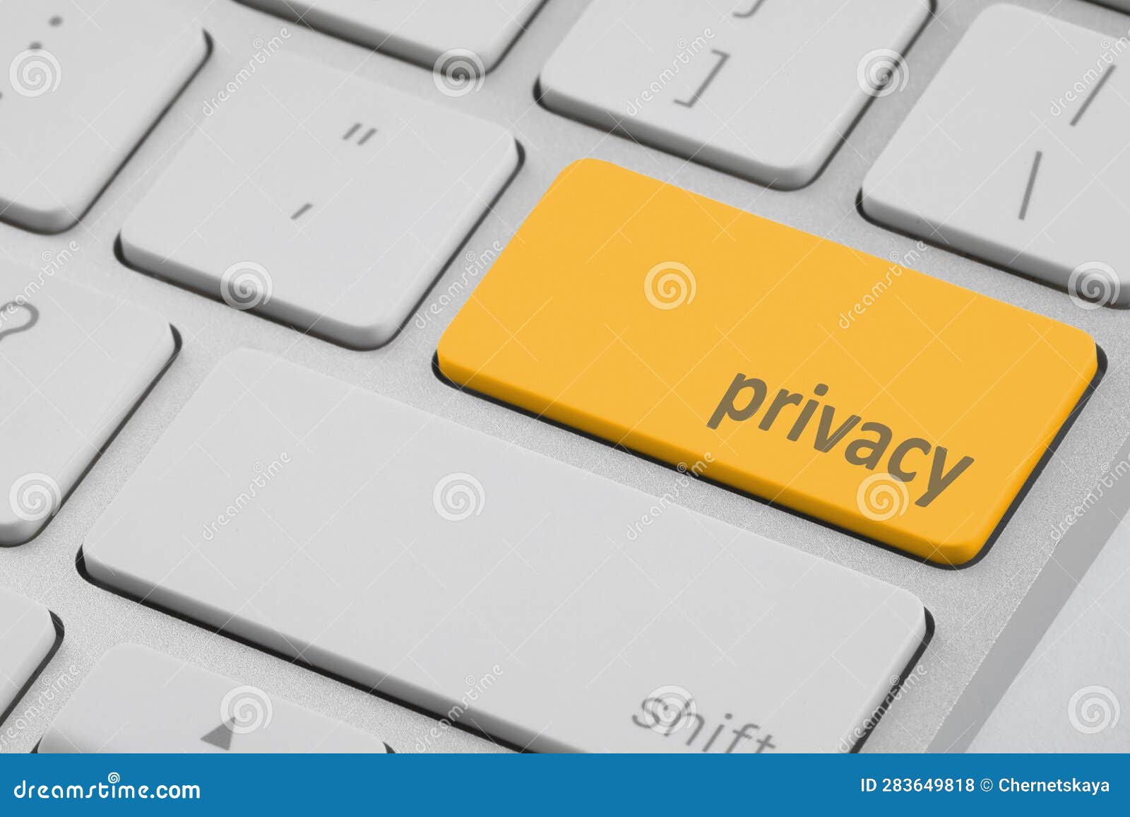 Yellow Button with Word Privacy on Keyboard, Closeup Stock Photo ...