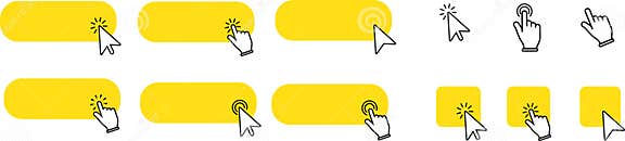Yellow Buttons with Clicking Hand or Arrow Pointer Set. Click Here ...