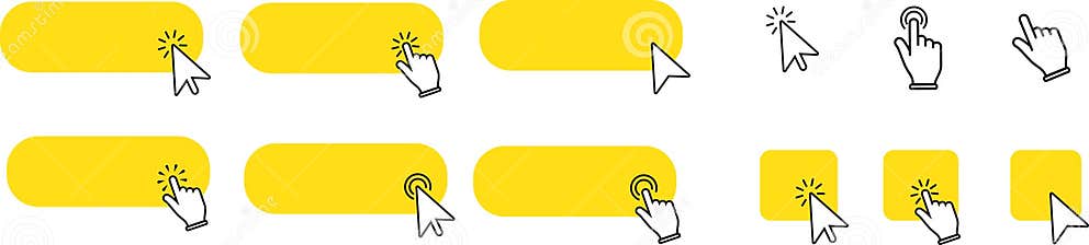 Yellow Buttons with Clicking Hand or Arrow Pointer Set. Click Here ...