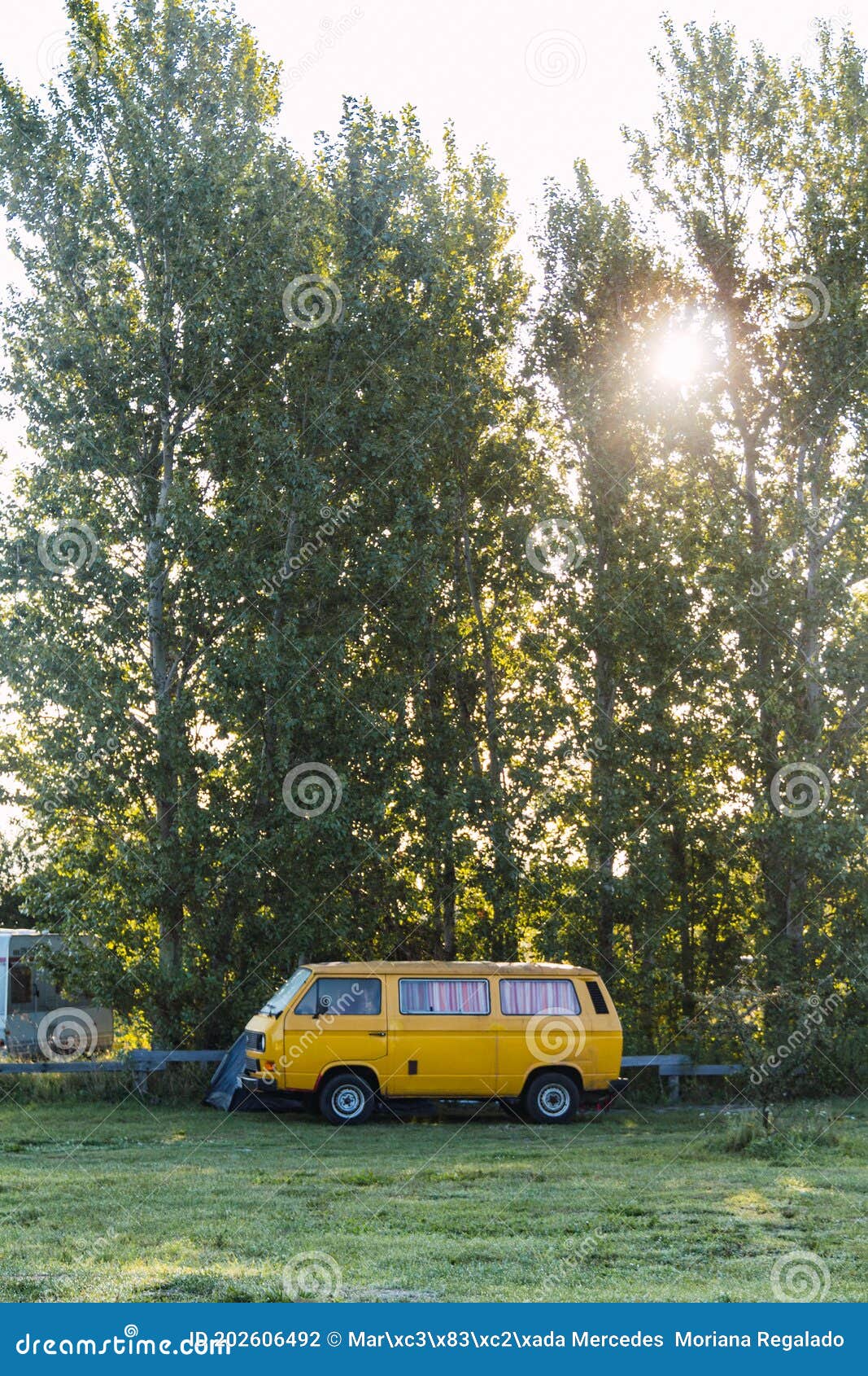 Yellow Camper Van at a Campsite Editorial Photography - Image of ...
