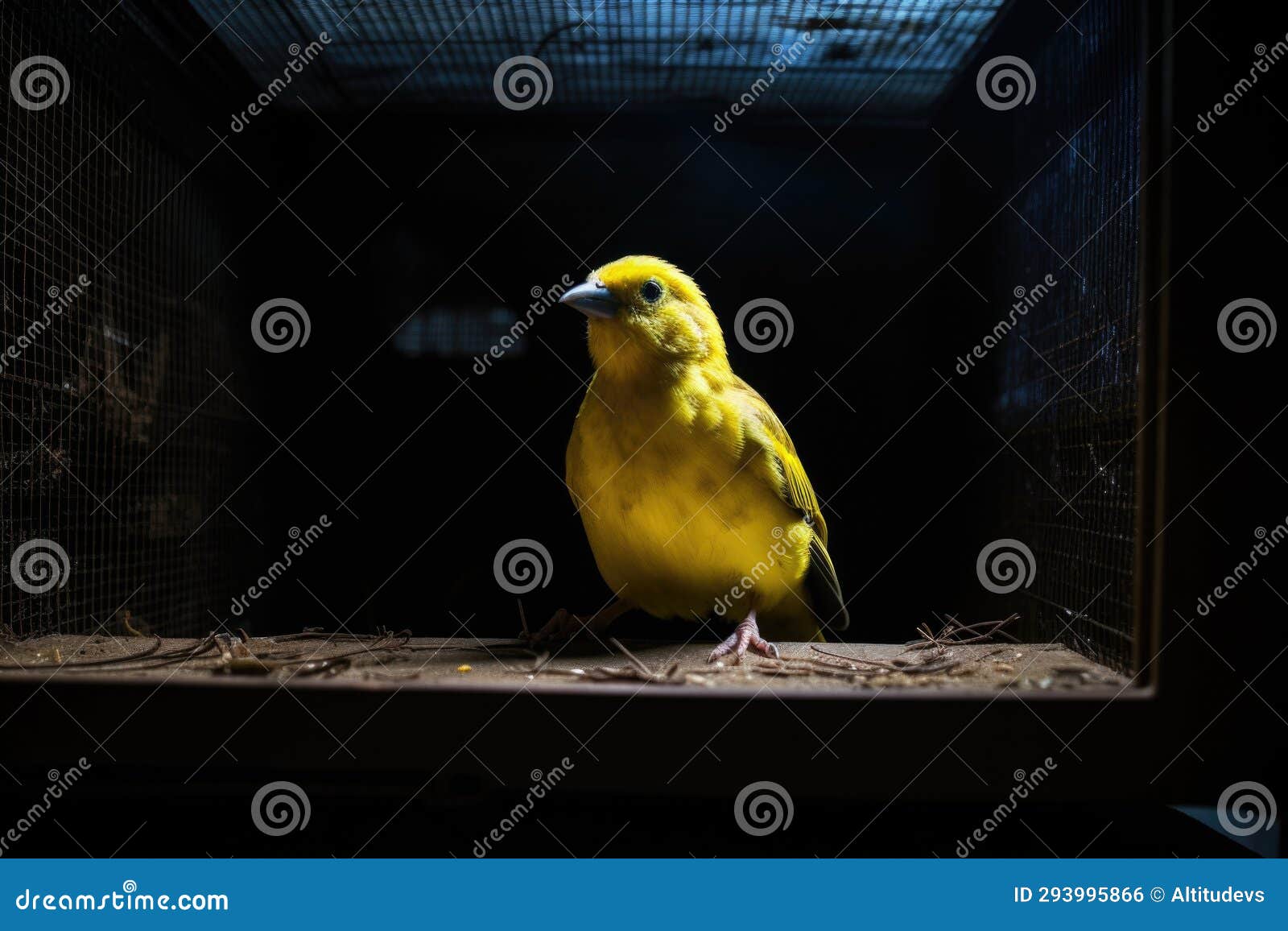 Yellow Canary Caged in a Partially Dark Room Stock Photo - Image of ...