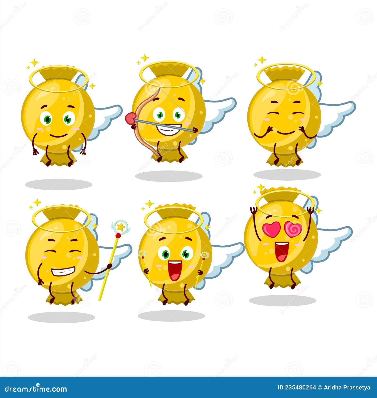Yellow Candy Wrap Cartoon Designs As A Cute Angel Character Stock