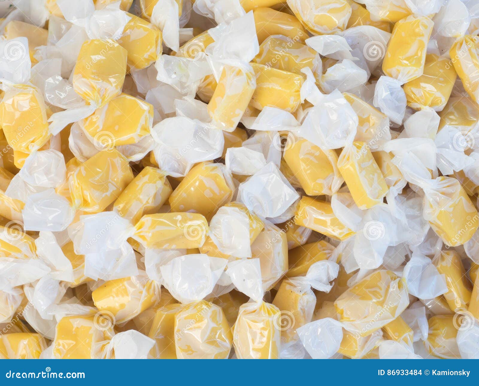 Yellow Candys White Wrappers Stock Photo - Image of decoration ...