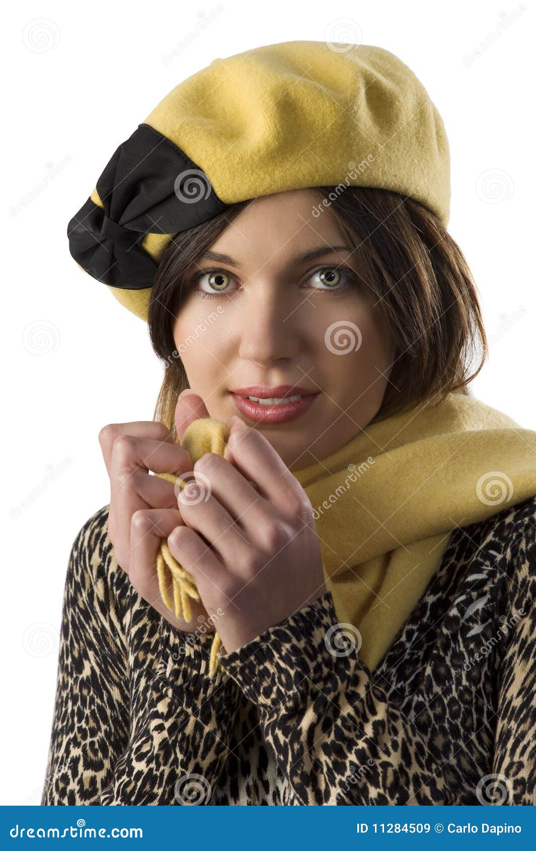 Yellow cap stock image. Image of brunette, fashion, girl - 11284509