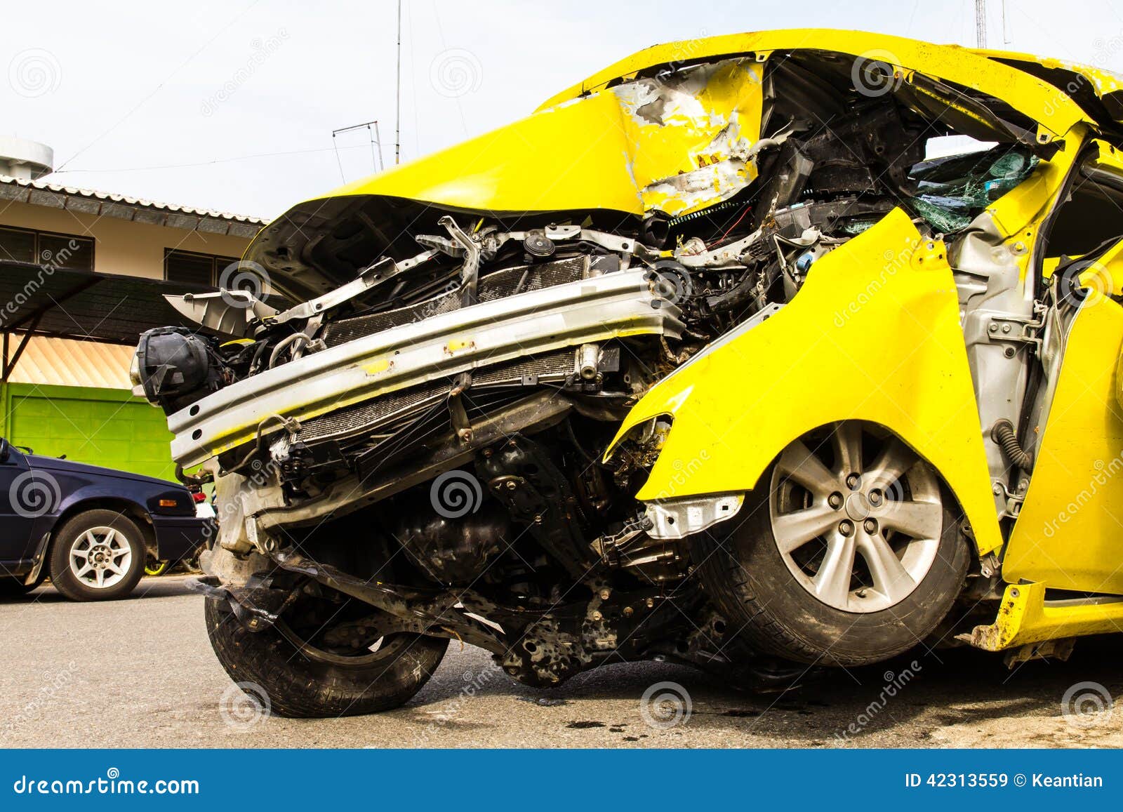 Yellow car accident stock image. Image of crash, glass - 42313559