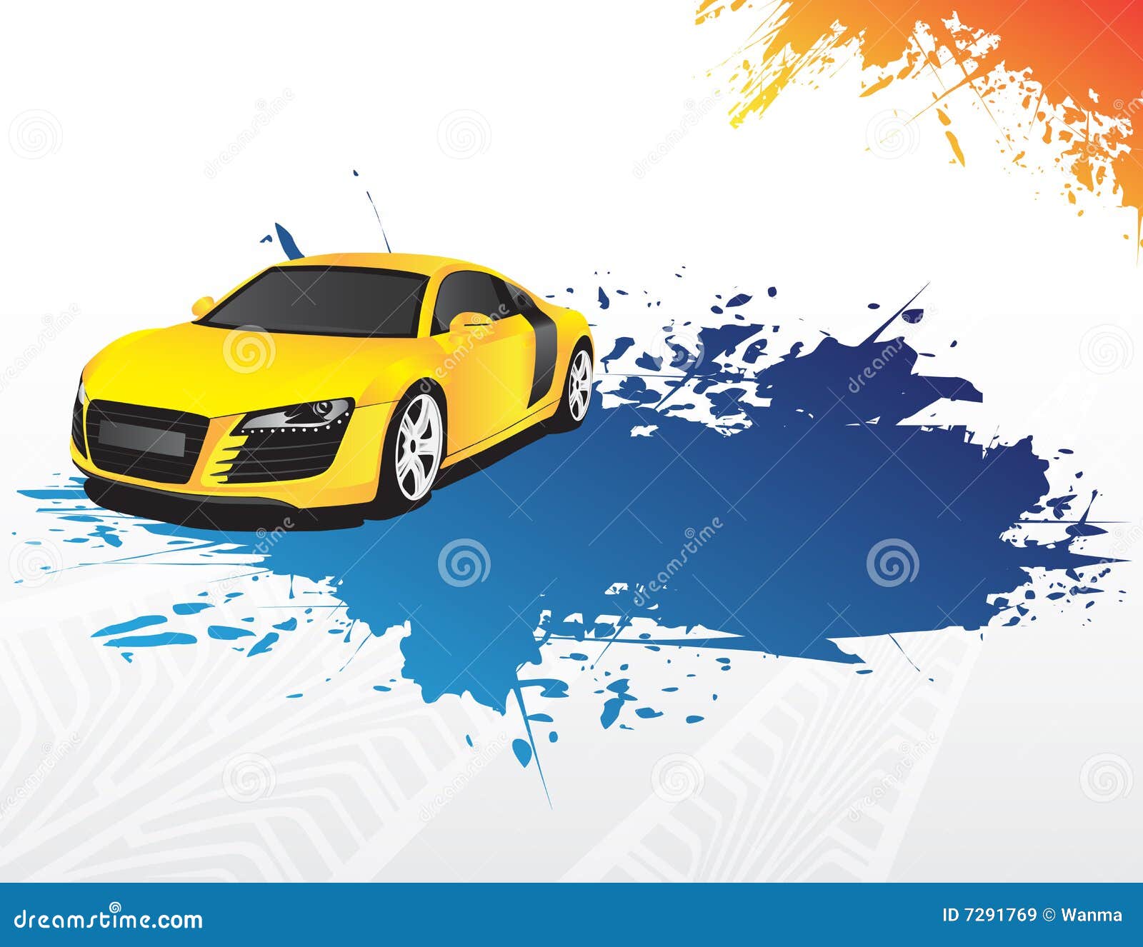 Yellow car and blue splash stock vector. Illustration of dash - 7291769