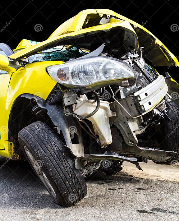 Yellow car crash stock photo. Image of crush, emergency - 42517252