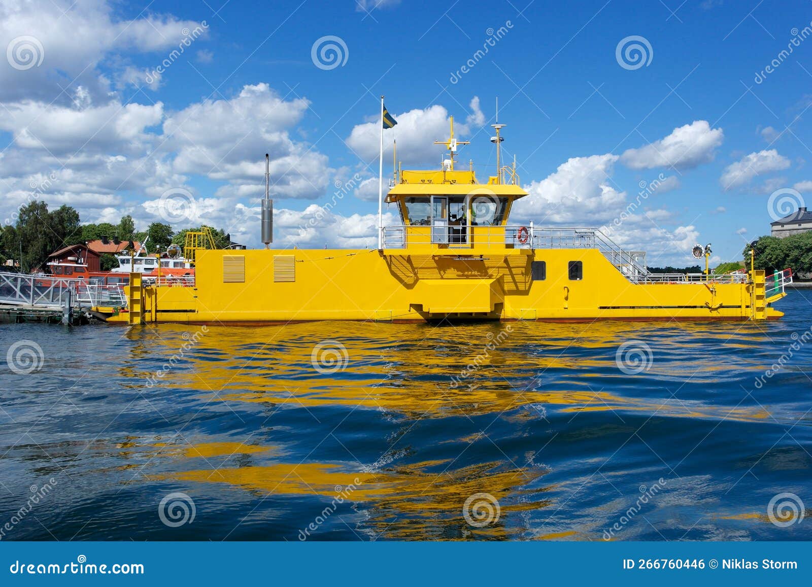 A Yellow Car Ferry at the Dock Stock Photo - Image of water, ferry ...
