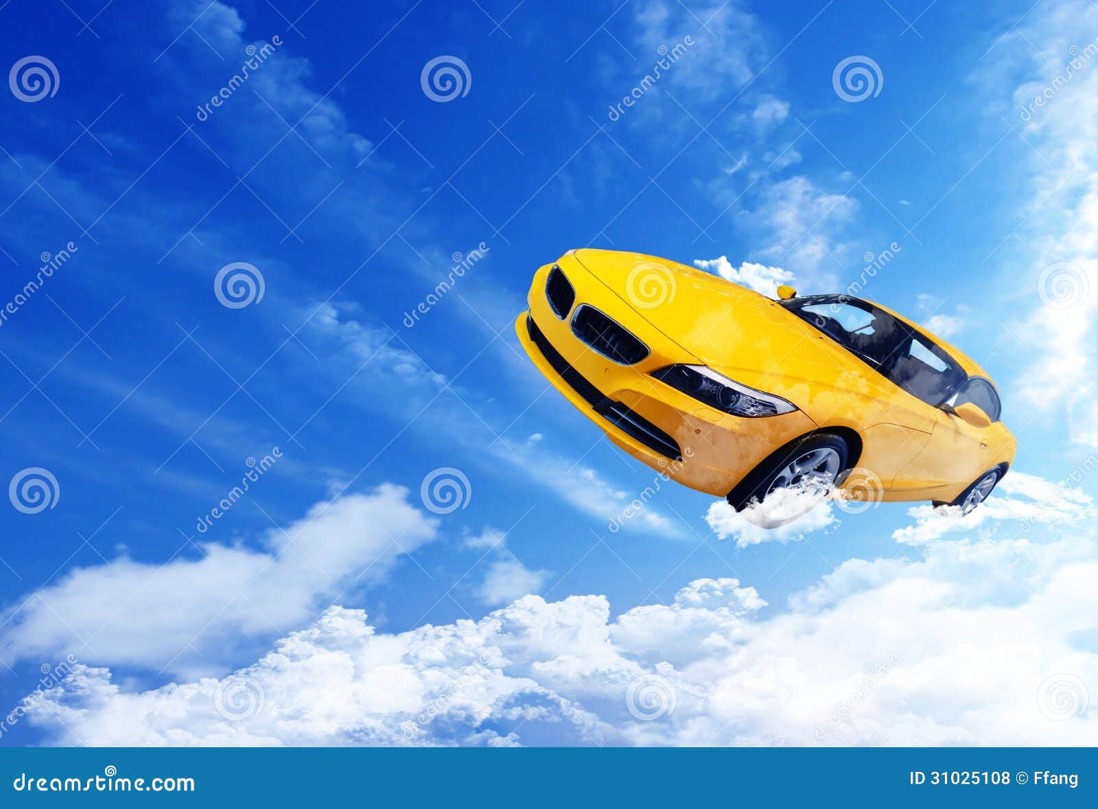 Yellow car stock photo. Image of running, flying, clouds - 31025108