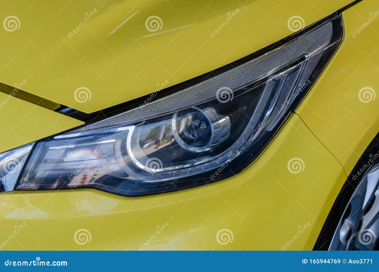 Yellow car headlights stock image. Image of metal, concept - 165944769