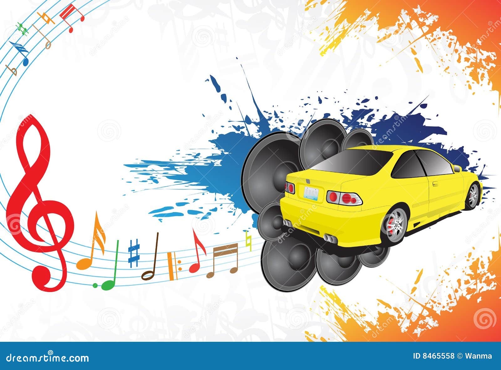 Yellow car and music stock vector. Illustration of metal - 8465558