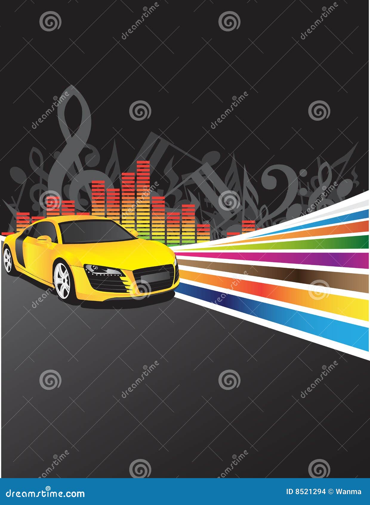 Yellow Car and Music Background Stock Vector - Illustration of ...