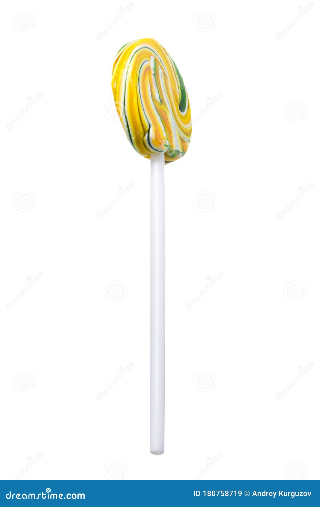 Yellow Caramel Candy on a Stick Side View, Isolated on White Background ...
