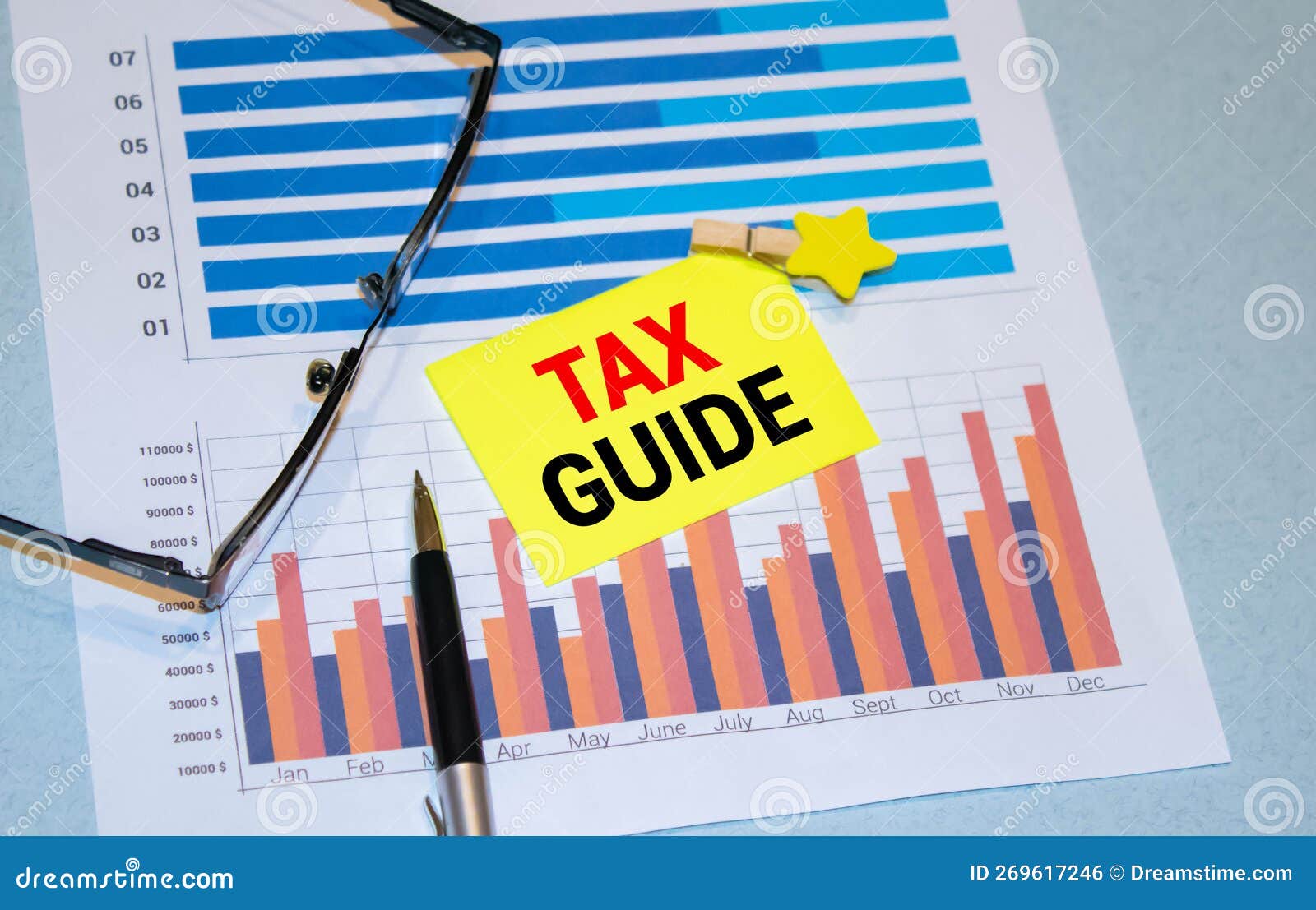 Yellow Card with Text TAX GUIDE on Tax Forms Stock Photo - Image of ...