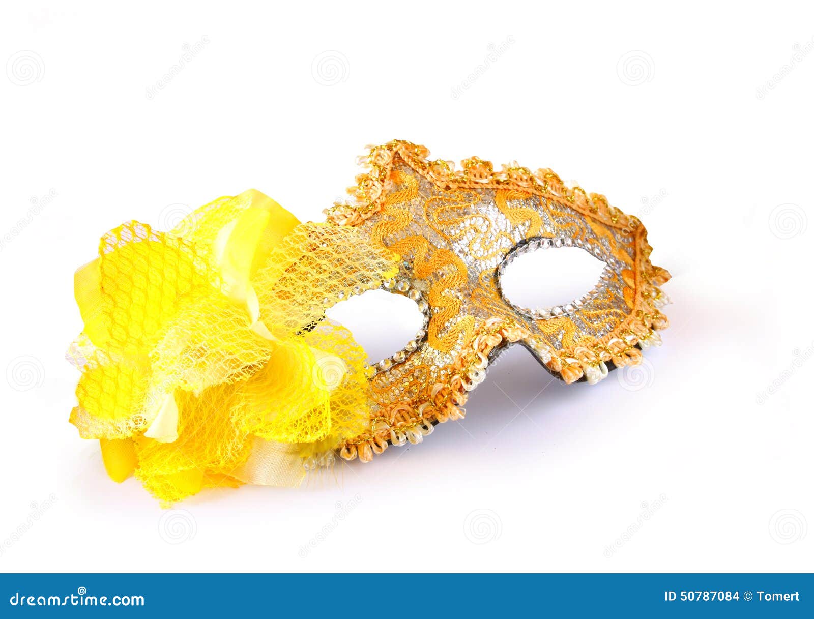 Yellow Carnival Mask Isolated on White Stock Photo - Image of ...